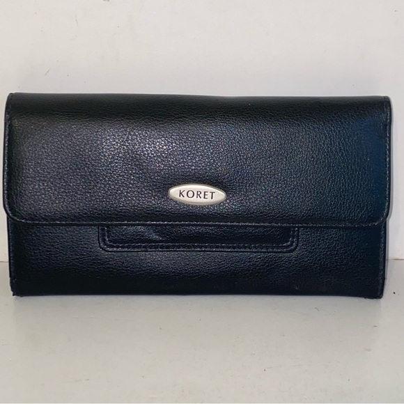 Koret | Bags | Vintage Koret Black Leather Trifold Wallet Card Id Slots ...